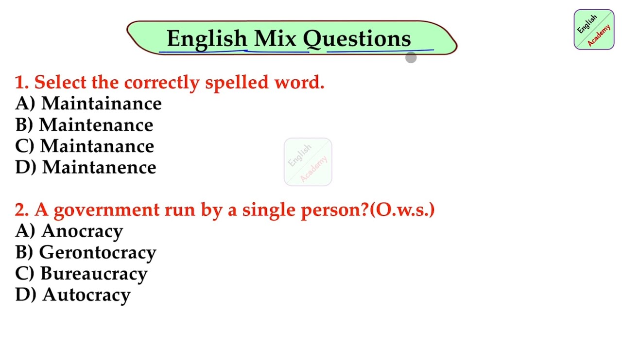 English Mix Questions set-26 for- All Exams #englishacademybydeepakkr ...