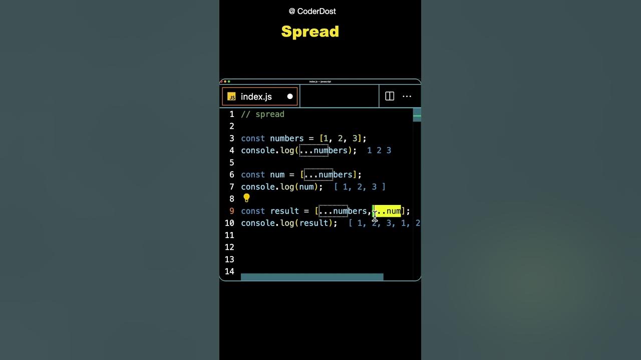 Spread operator in JavaScript. Dot Dot Dot in JS #javascript #reactjs #shorts #hindi #interview ...