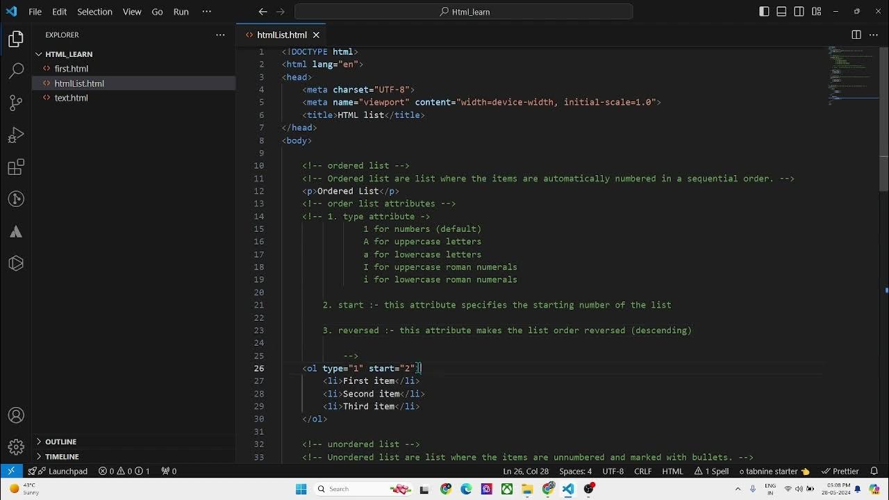 Understanding Html List Attributes Ordered And Unordered Lists Explained Webdesign Youtube