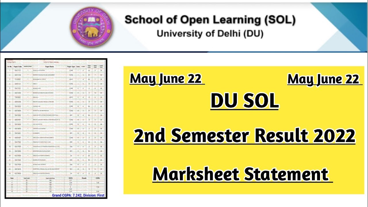 Du Sol 2nd Semester Result May June Exam 2022 | Ran2goal (DU SOL) #du # ...