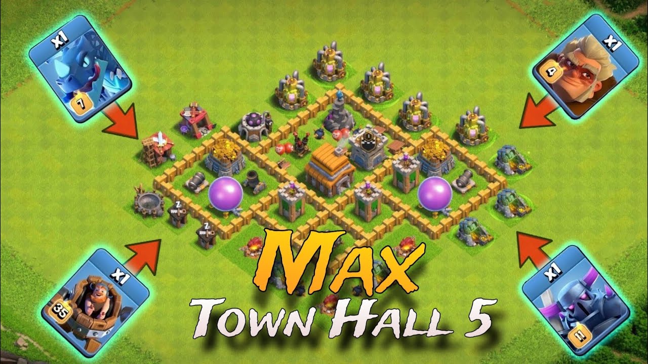 Town Hall 5 Max VS All 1 Max Troops & Heros| Clash of Clans ...