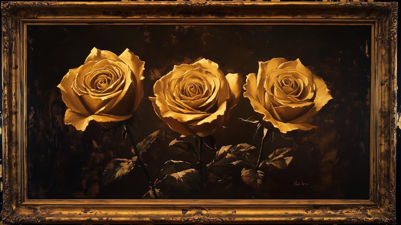 Vintage Gold Roses Gold Paint | Gold Frame TV Art | 4K TV wallpaper Art ...