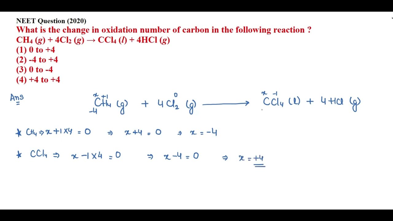 What is the change in oxidation number of carbon in the following ...
