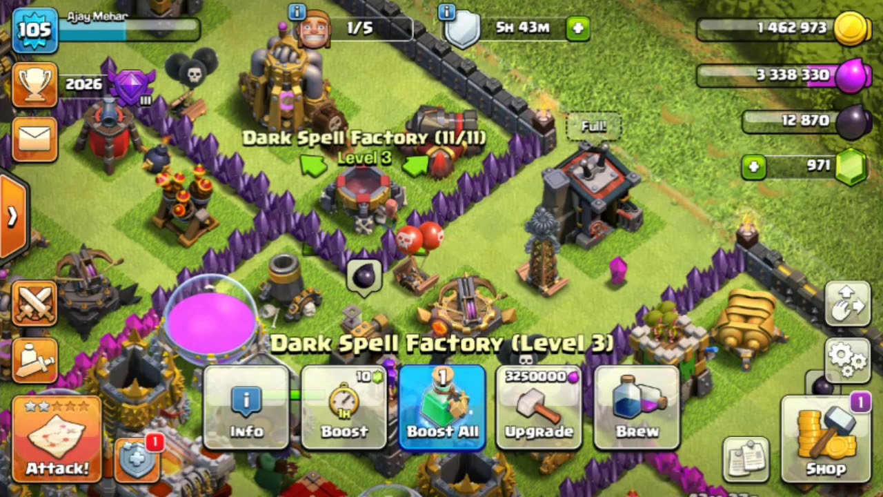 How to Upgrading Dark Spell Factory(11/11) Level 3 to Level 4 Clash of ...