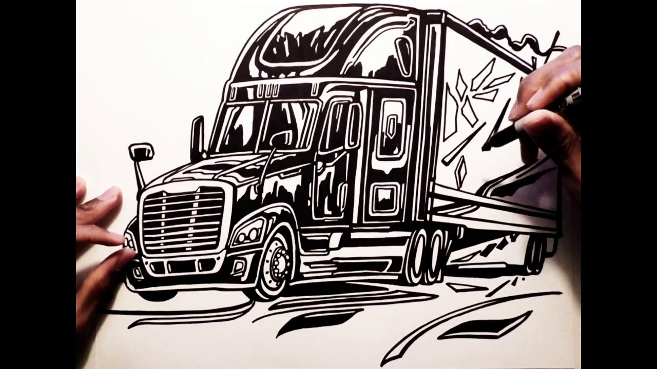 DRAWING TRUCKS!!! Freightliner Cascadia III - YouTube