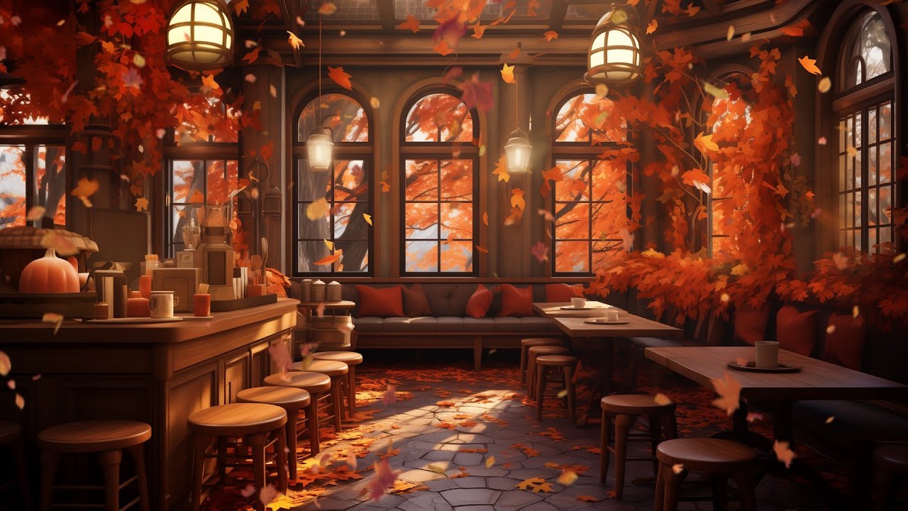 Fall Coffee Shop Ambience with Relaxing Jazz Music & Coffee Shop Sounds ...