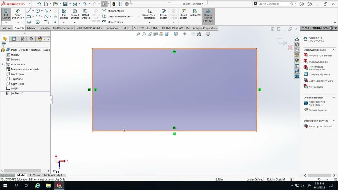 ENG T 111 Solidworks Part 1 Demo 2 Intro Rectangle - YouTube