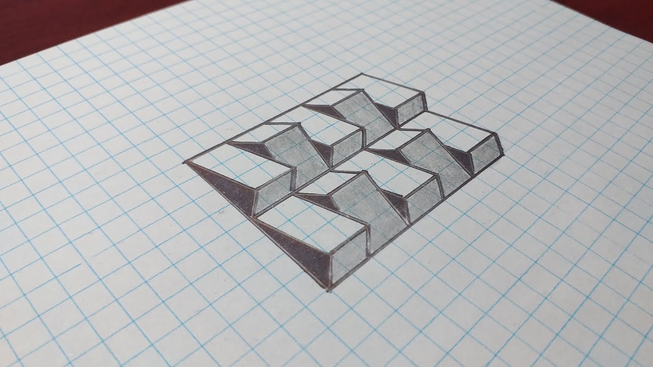 Step by step tutorial | Easy 3d Optical Illusion drawing on graph paper ...