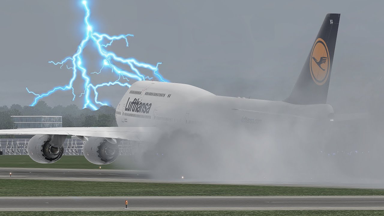 Incredible B747 Wet Runway Take Off In Heavy Storm [XP11] - YouTube