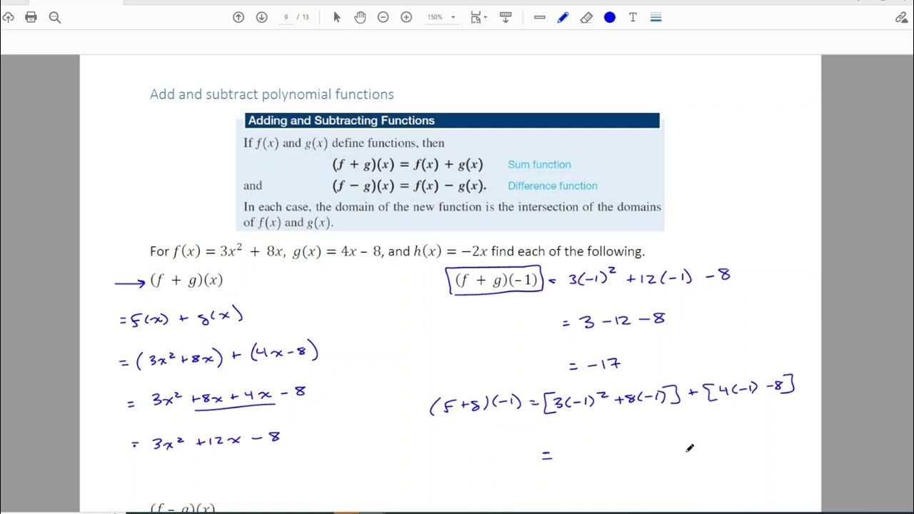 Math 50 4.3 Video 2 Adding and Subtracting Polynomial Functions - YouTube