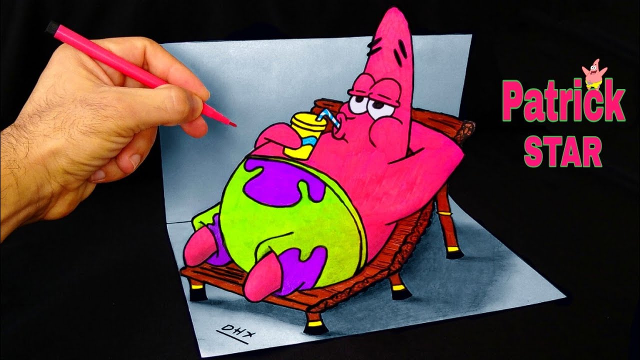 how to draw (PATRICK STAR) in 3D #2 | easy drawing - optical illusion ...