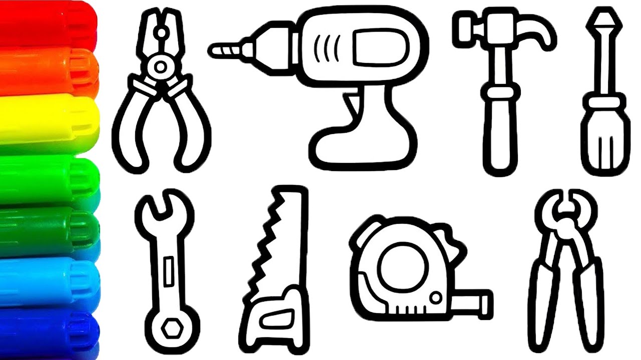 8 Toy Hand Tools Drawing, Painting and Coloring for Kids, Toddlers ...