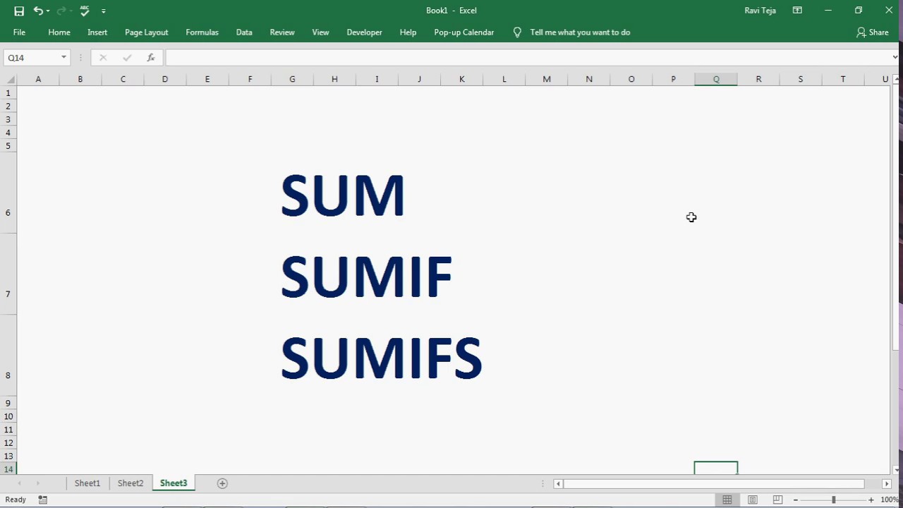 Ms Excel Sum Sumif Sumifs Formulas Telugu Youtube