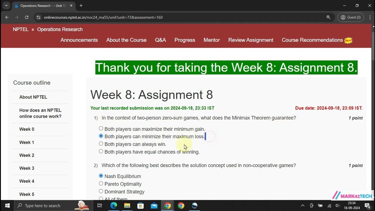 NPTEL Operations Research Week8 Assignment 8 Solution August 2024 - YouTube