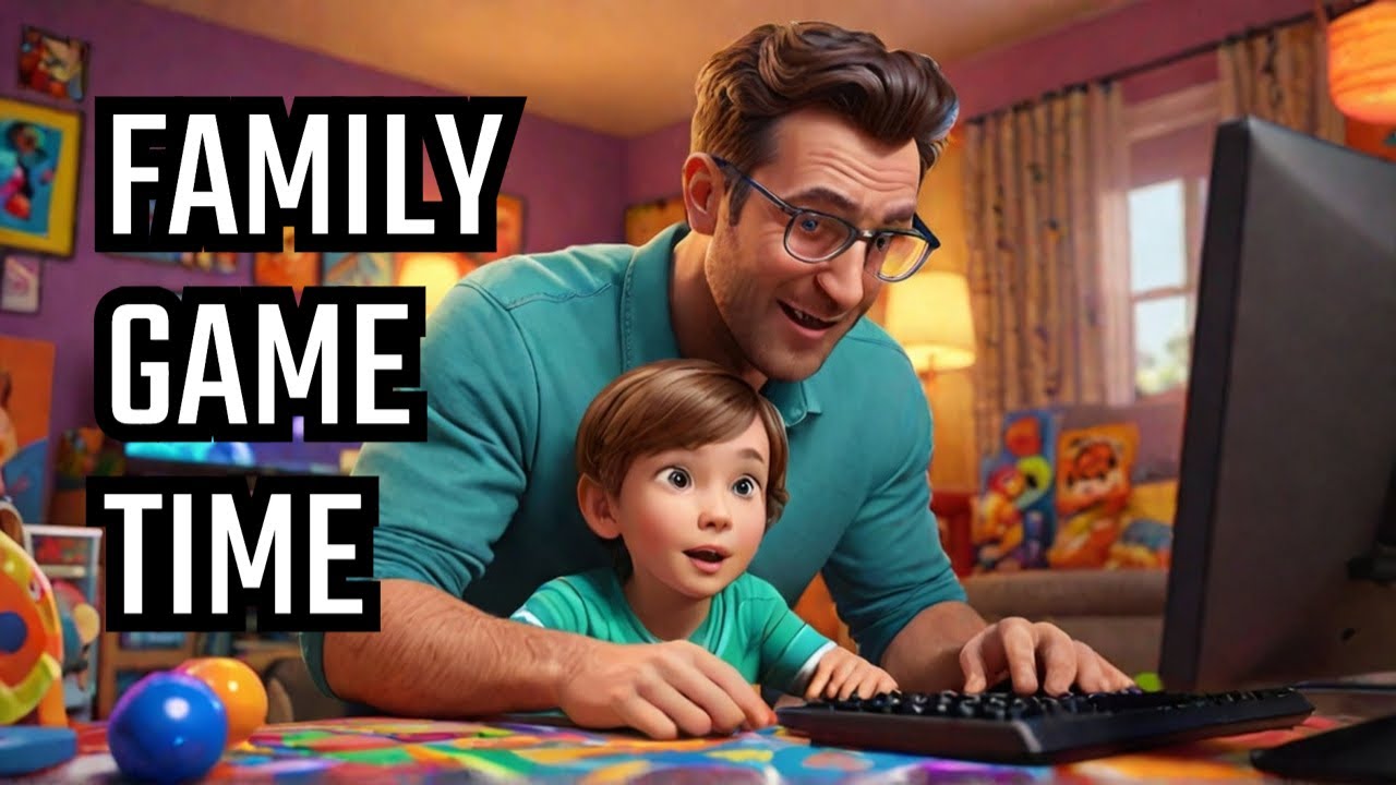 Playing car games on the computer with dad! 🚗 | Fun family Story for ...