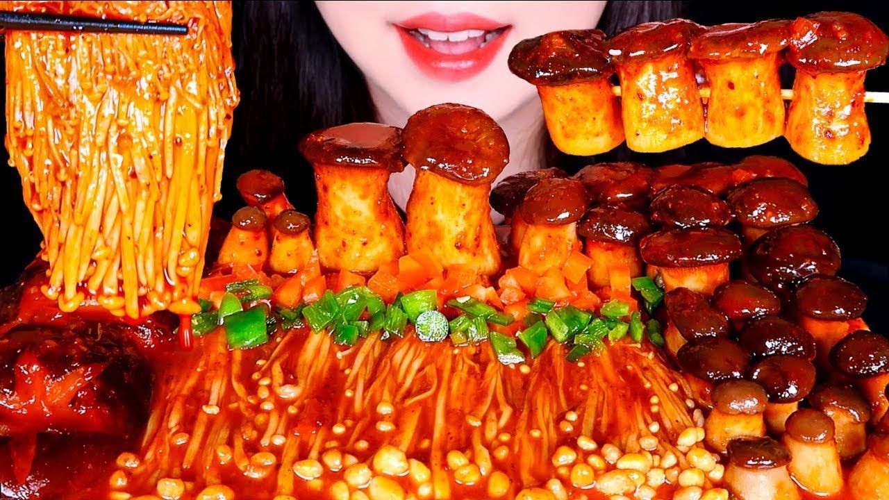 ASMR SPICY MUSHROOM FEAST 🍄ENOKI MUSHROOM, KING OYSTER MUSHROOM Mukbang Eating sounds @Ji-yoo-7 ...