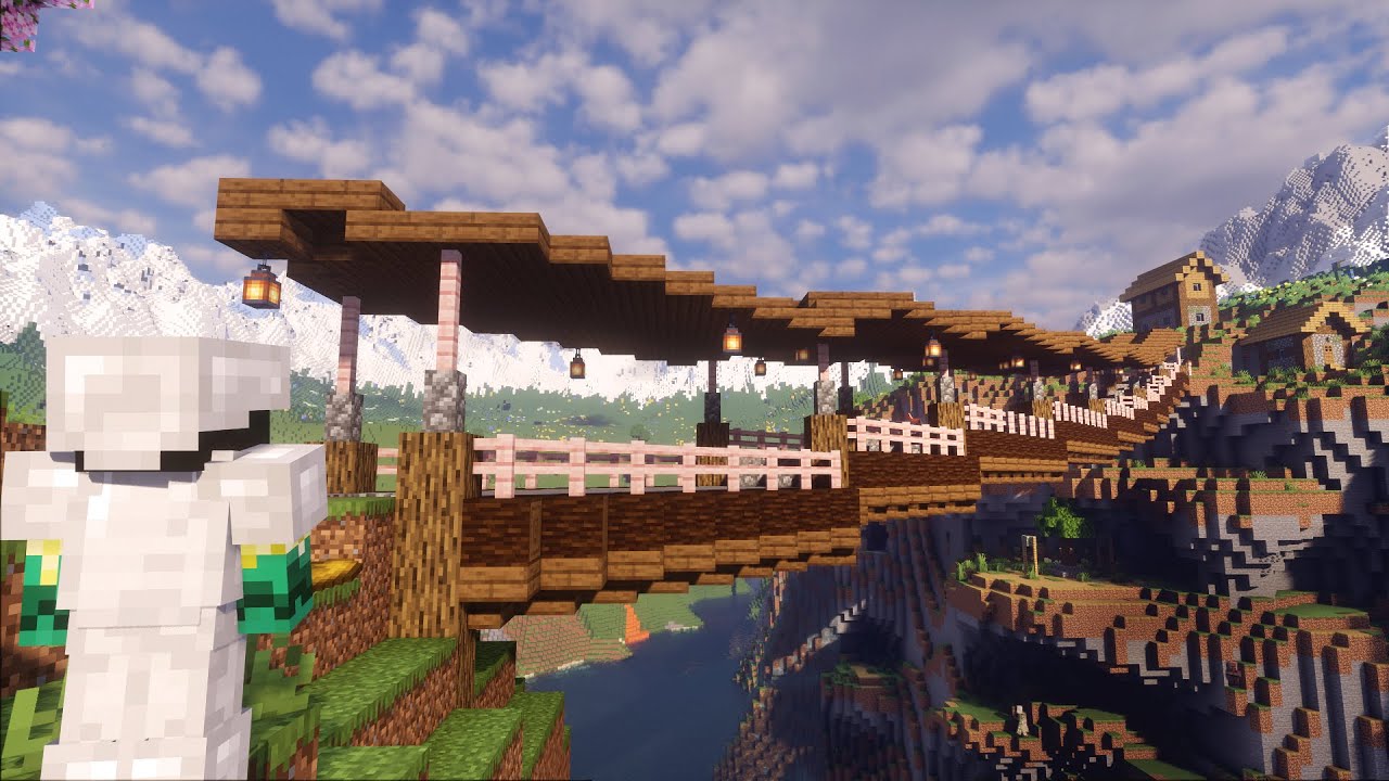 Building a Bridge Over a Mountain River In Minecraft - YouTube