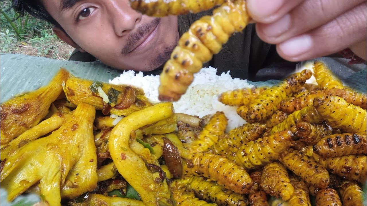 Eating wild mushroom and silkworm।।northeast indian mukbang - YouTube