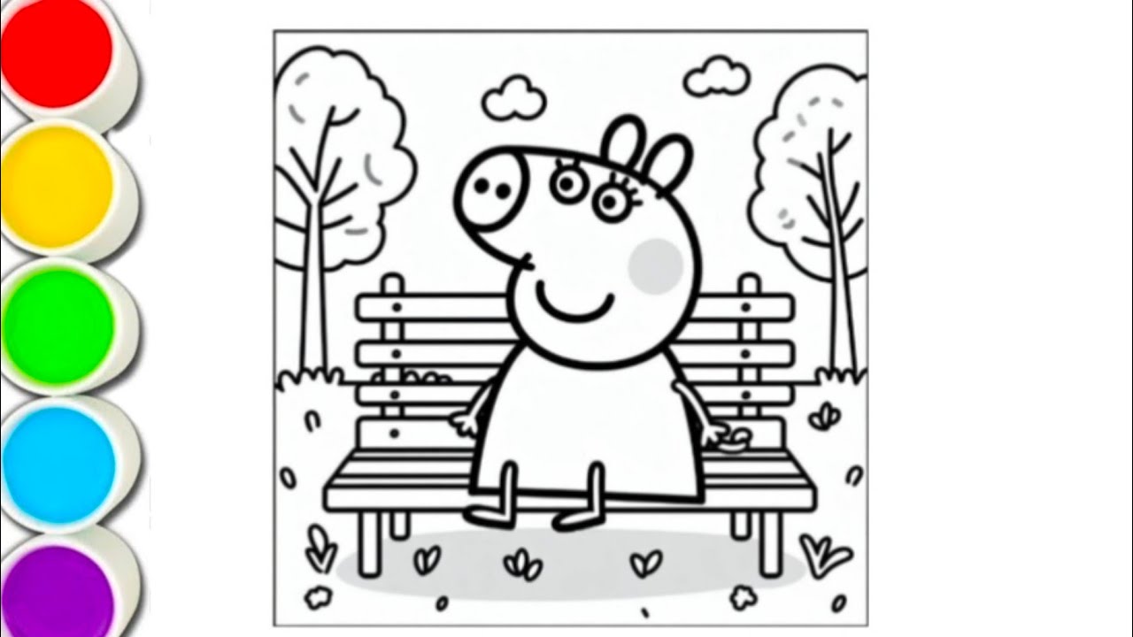 Peppa pig Sit on the Garden Drawing Colouring For kids & Toddlers, Easy ...