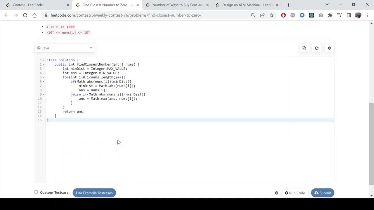 Leetcode Biweekly Contest 76 Find Closest Number To Zero Youtube