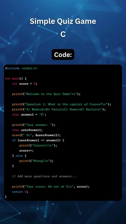 Simple Quiz Game in C #coding #gaming #code #coder #cprogramming #tutorial #developer - YouTube
