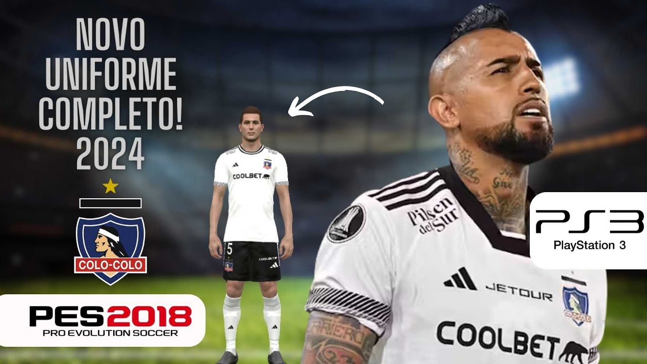 NOVO! Kit de uniforme 2024 do Colo-Colo do Chile para PES 2018 Ps3 ...