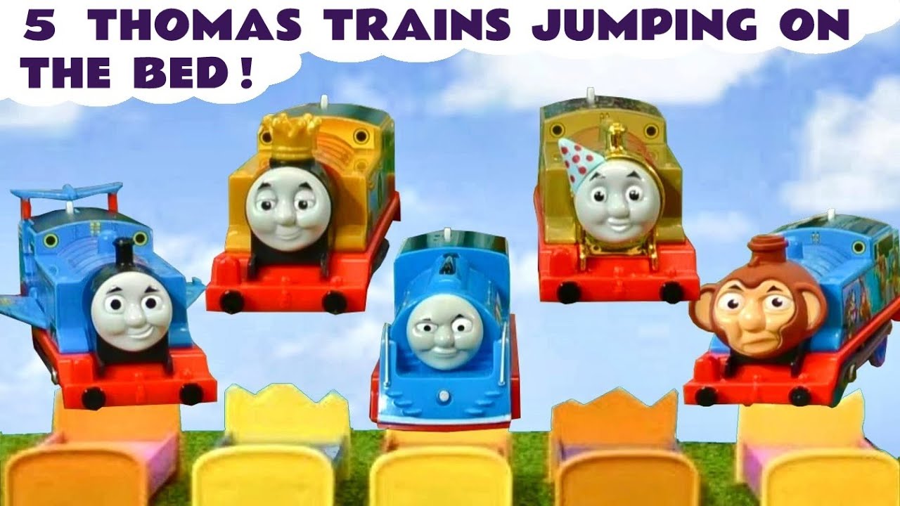 5 Little Thomas Trains Jumping On The Bed Story - YouTube