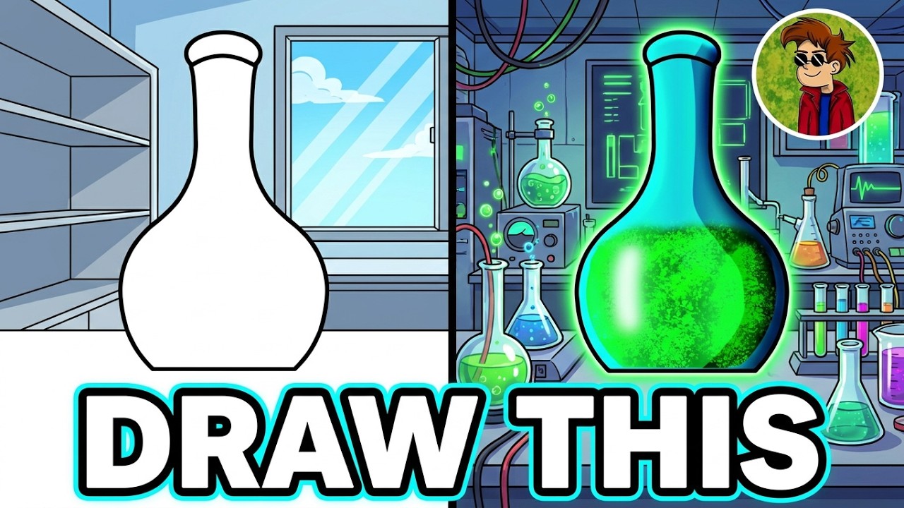 How To Draw A Chemistry's Round Bottom Flask/Beaker with Green Chemical ...