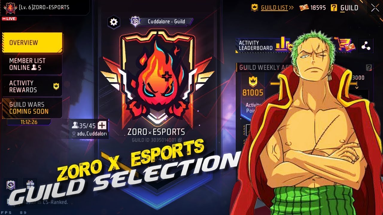 ZORO X ESPORTS GuildselectionLIVE#ff#guild#ffguildlive#nkg#zorolive#NO ...