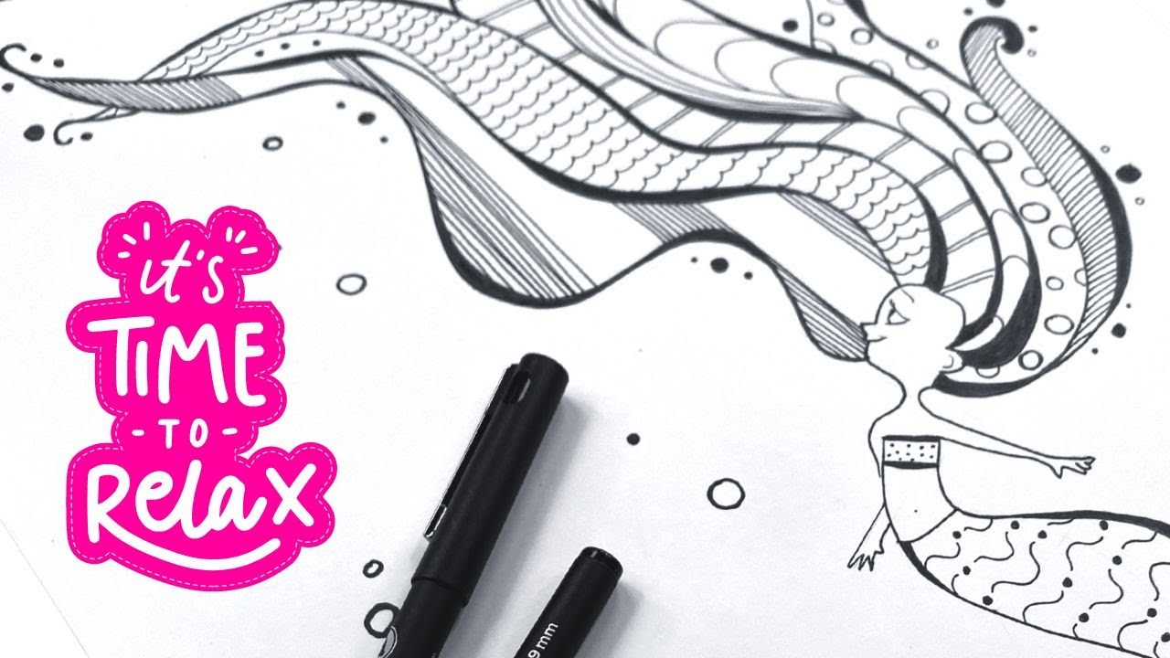 Drawing the CUTEST Zentangle Mermaid in the whole wide world 🧜‍♀️ - YouTube