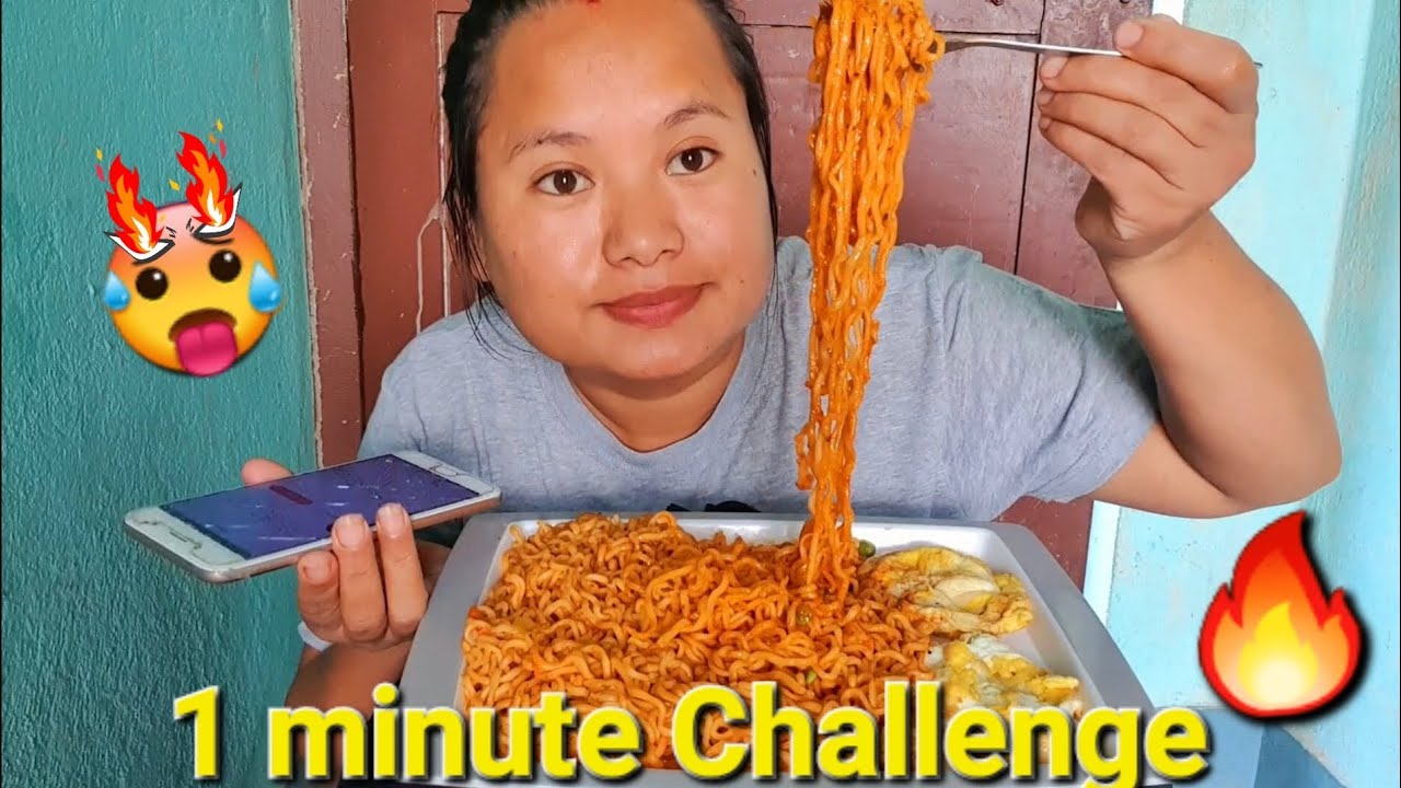 1 minute Challenge Spicy Noodles || 2 Packet Nepali spicy Noodles ...