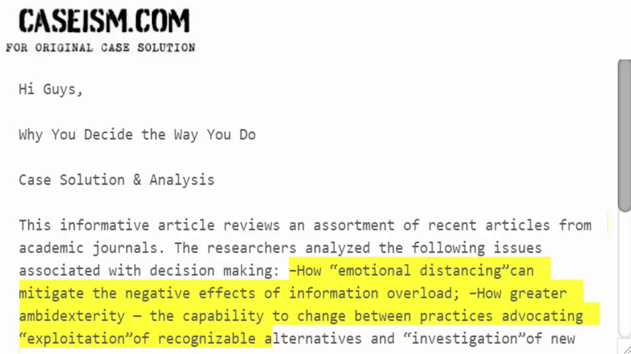 Why You Decide the Way You Do Case Solution & Analysis Caseism.com - YouTube
