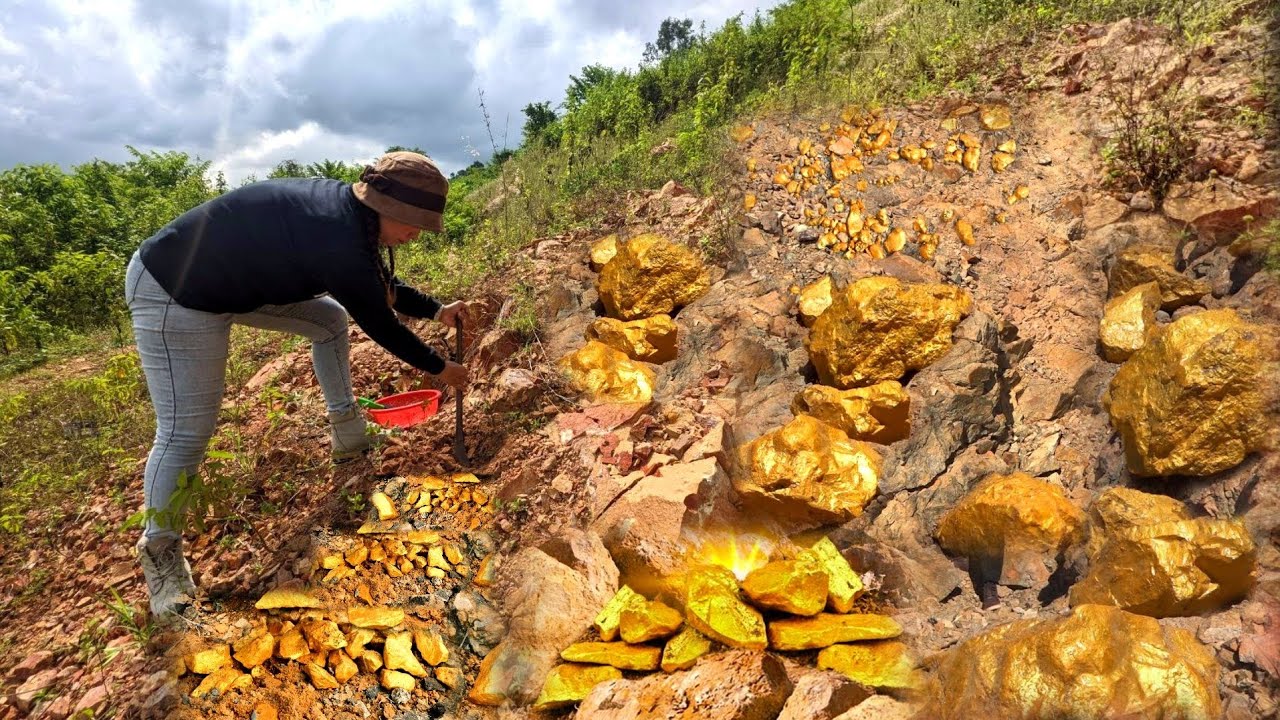 Daily life of mining gold! Found lots treasure gold under rock on ...