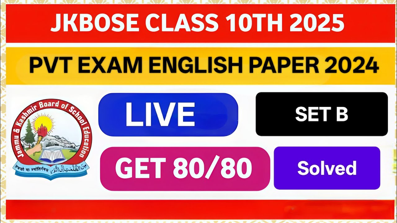 🔥 JKBOSE Class 10th English Paper 2024 SET B SOLVED 🔥 | Private/ Bi ...