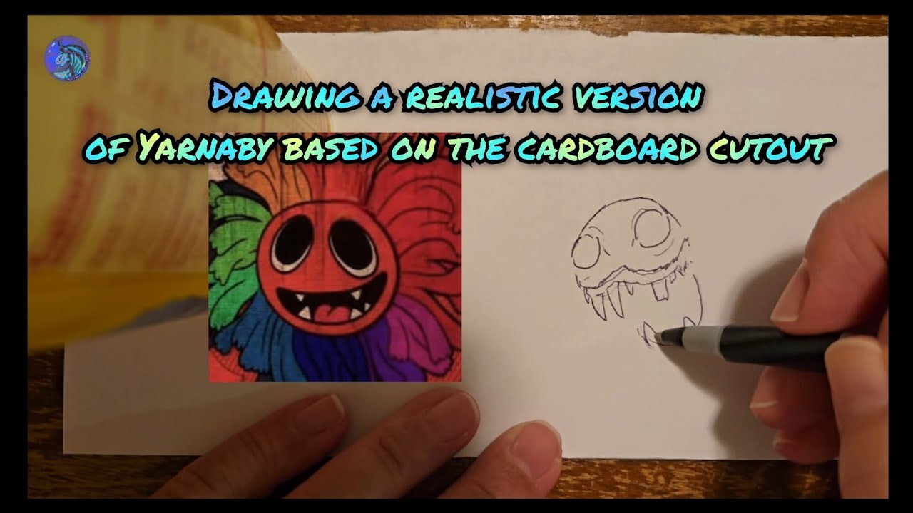 Drawing the realistic version of Yarnaby based on the cardboard cutout ...