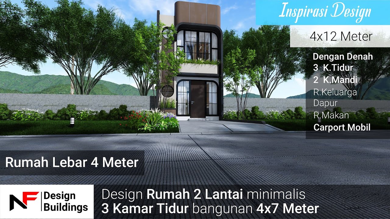 desain rumah lebar 4 meter 2 lantai 4x12m minimalis 3 kamar tidur di ...