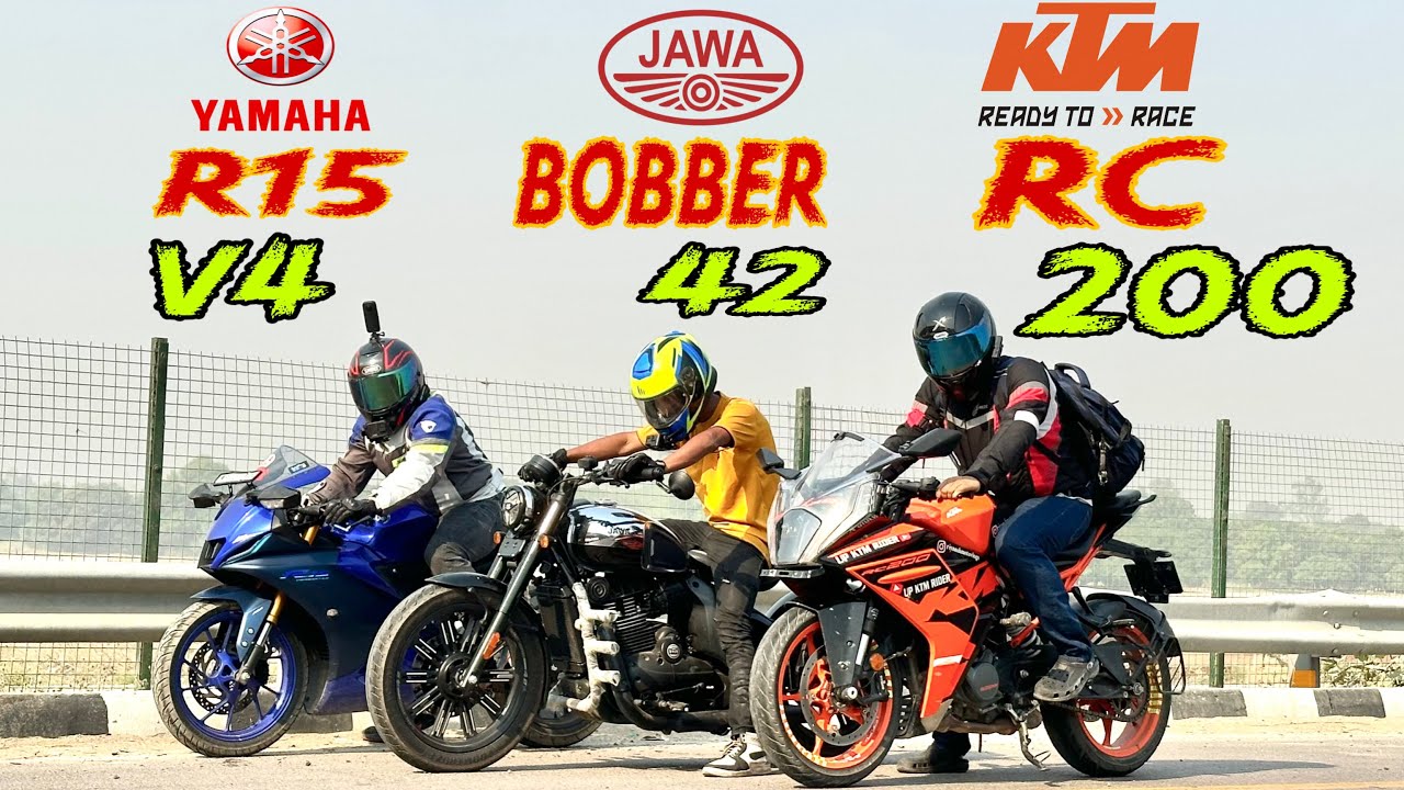 Jawa Bobber 42 vs R15 V4 vs KTM RC 200 Drag Race | shocking 😲 | Rc ...