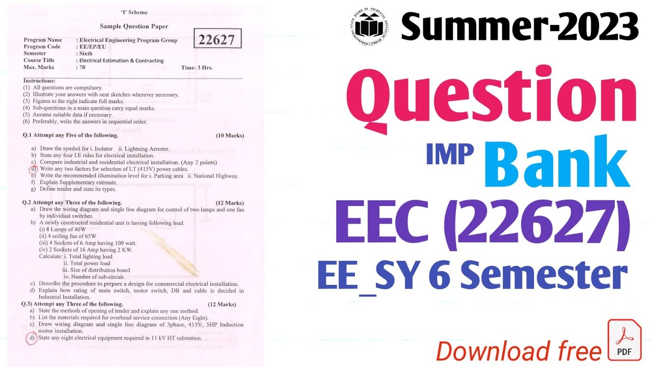 22627 (EEC) Question Bank summer 2023 for MSBTE Exam | TY_EE 6 Sem EEC (22627) Question Bank ...