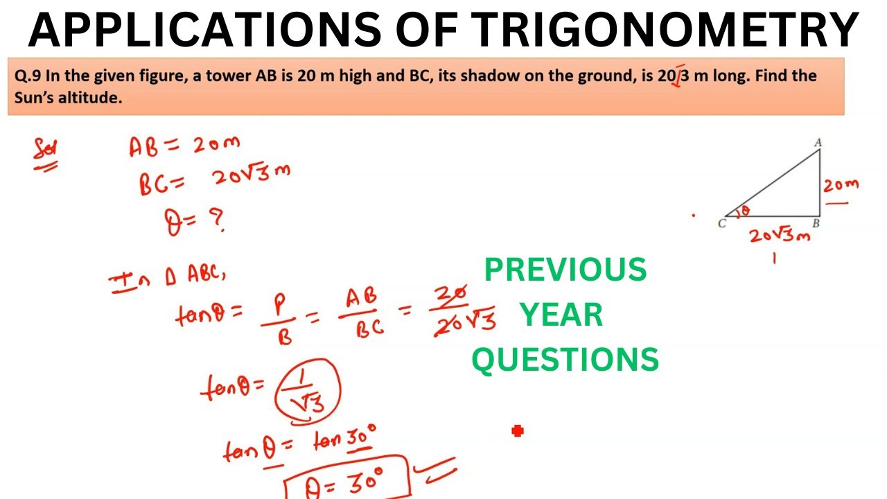 A tower AB is 20 m high and BC its shadow on the ground is 20√3 m long ...