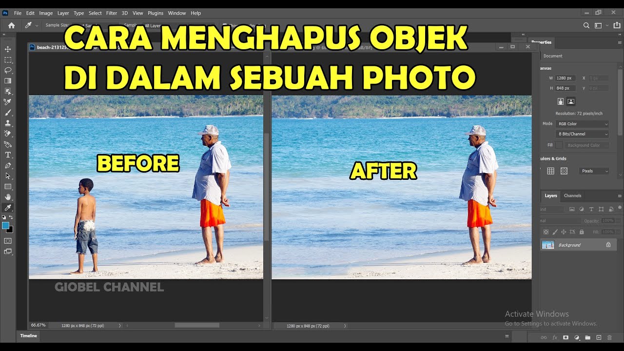 Cara Menghapus Objek di dalam sebuah photo dengan photoshop - YouTube