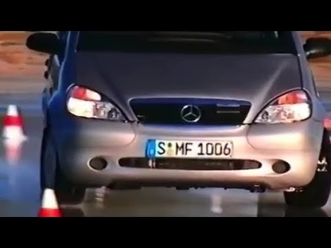 Mercedes w168 ESP moose test through rain slippery surface - YouTube