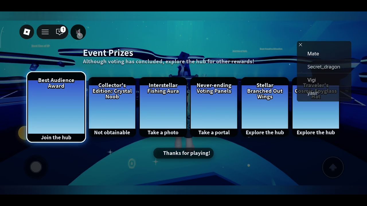 Roblox RIA 25 free item Get It Quick! Roblox Audience award - YouTube
