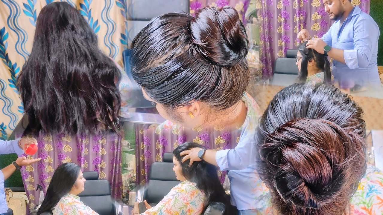 hair oiling in long hair|head massage by male dresser|hair pulling ...