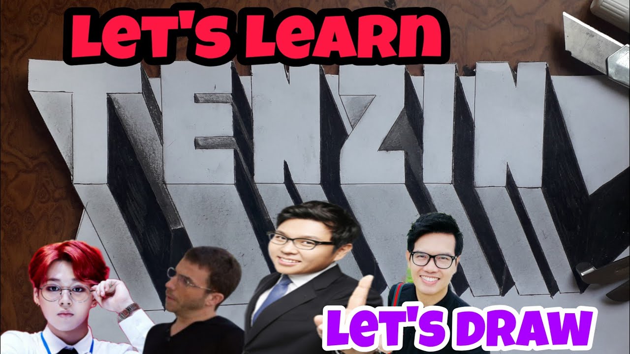 How to draw 3D"Tenzin" Name /_popular names trick arts - YouTube
