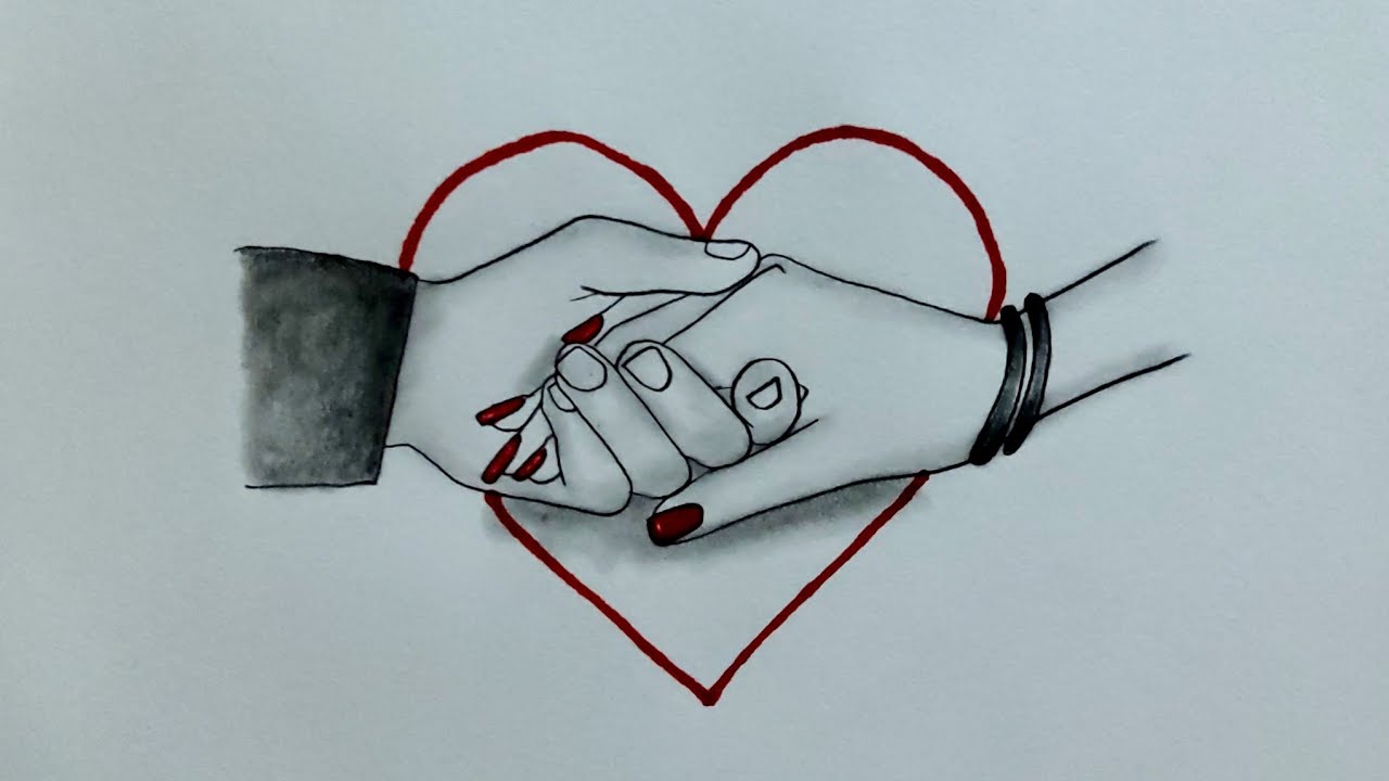 Romantic Couple Holding Hands || How to draw Holding Hands Drawing ...