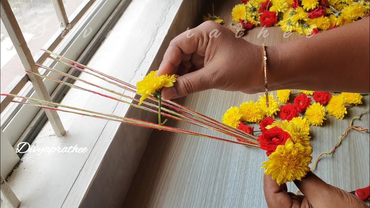DIY chrysanthemum and rose flower Garland/veni/Gajra/Flower mala for ...