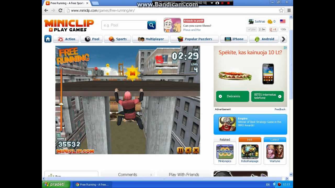 Miniclip game time with Justin. Free running part 2 - YouTube