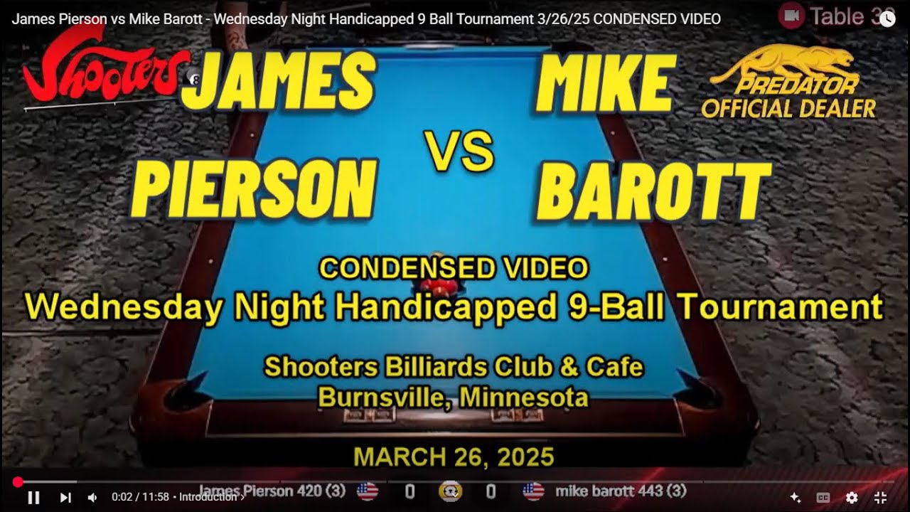 James Pierson vs Mike Barott - Wednesday Night Handicapped 9 Ball ...