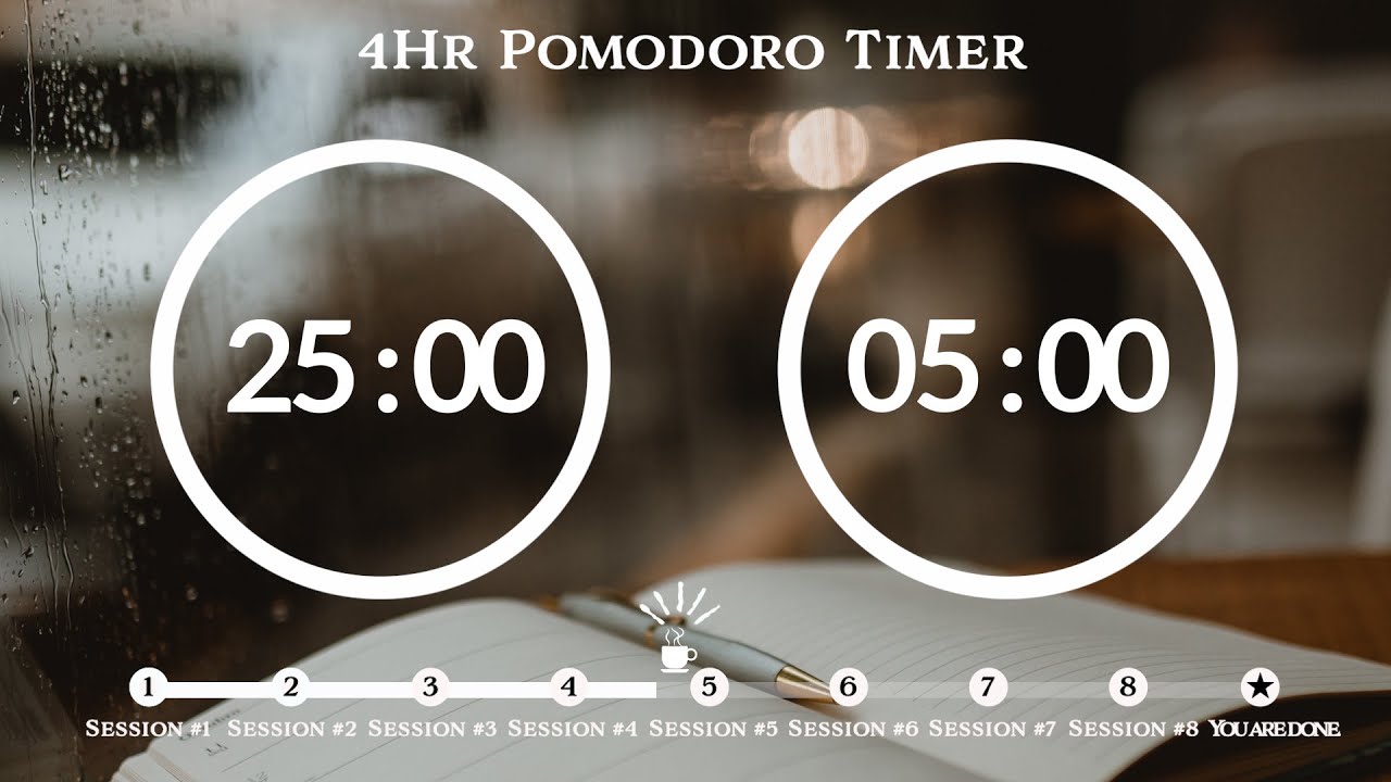 25 Minute Pomodoro Timer ☔️Rain Sound (비 ASMR)📚4-Hour Study ⏱Pomodoro ...