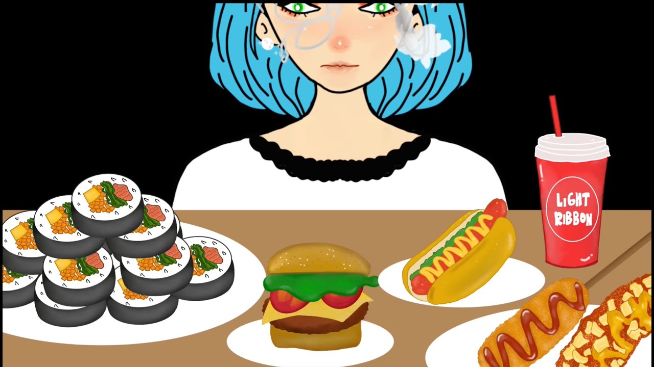 ASMR Cartoon Eating Kimbab Sushi Burger and Corn Dog Mukbang Animation ...